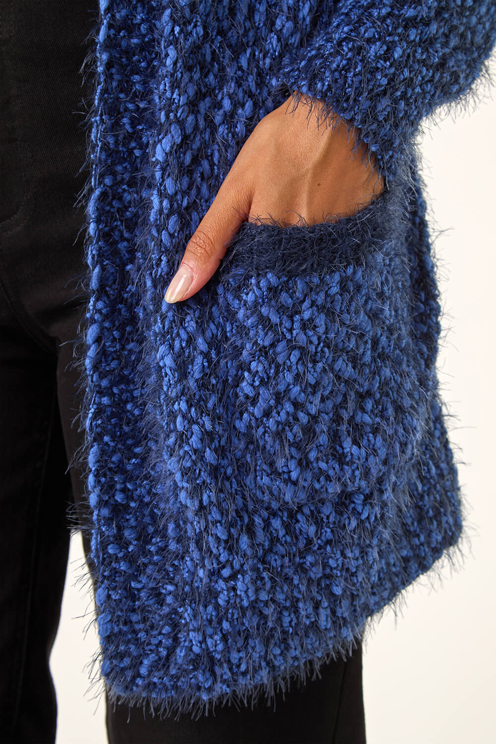 Blue Fluffy Longline Knit Cardigan | Roman UK