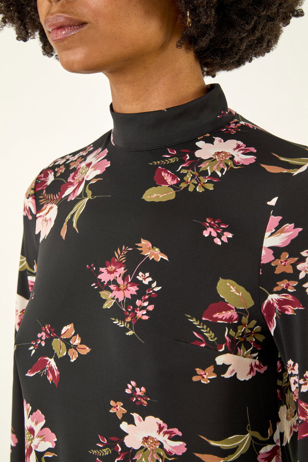 Black Floral High Neck Tunic Top | Roman UK