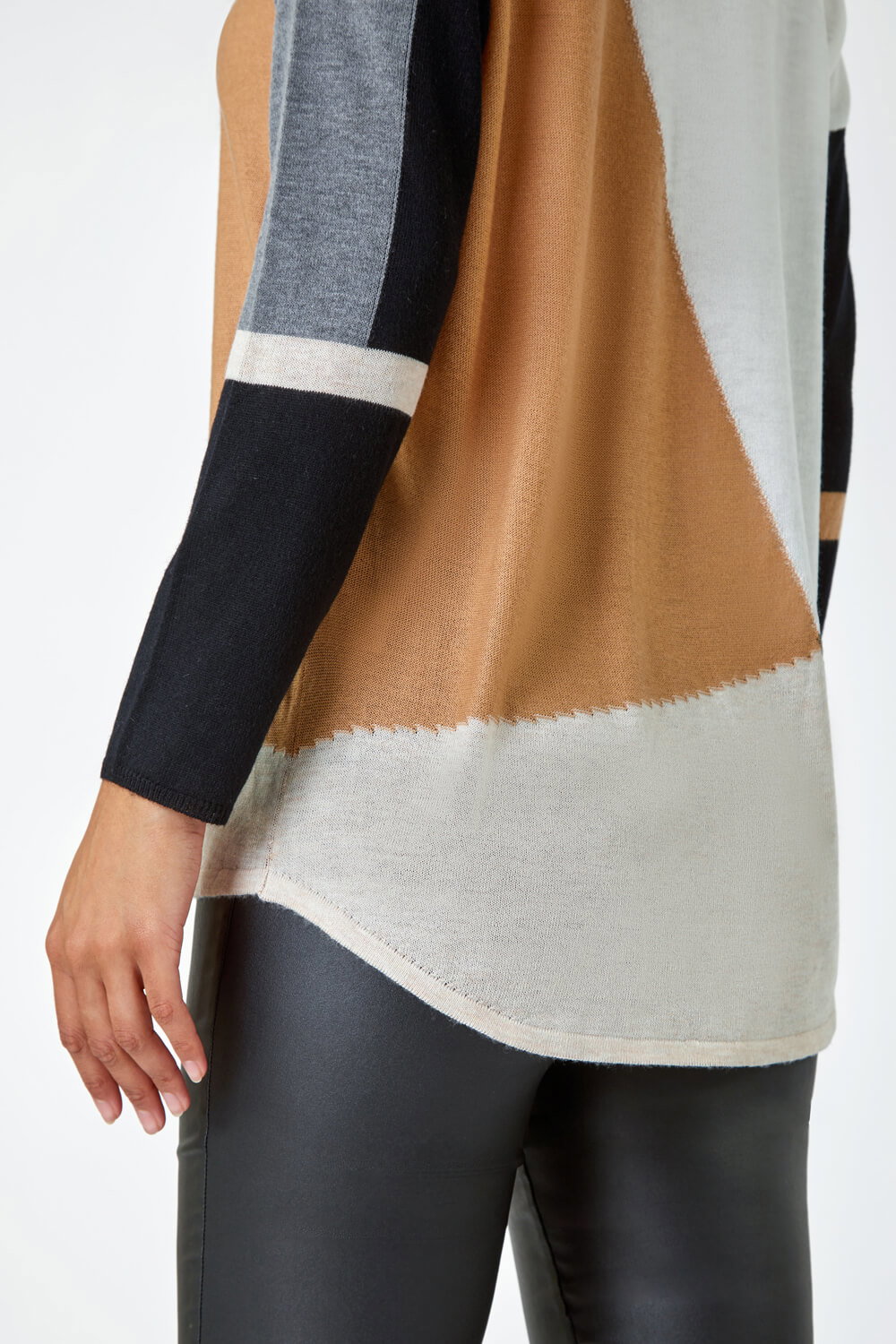 Tan Colour Block Knitted Jumper | Roman UK