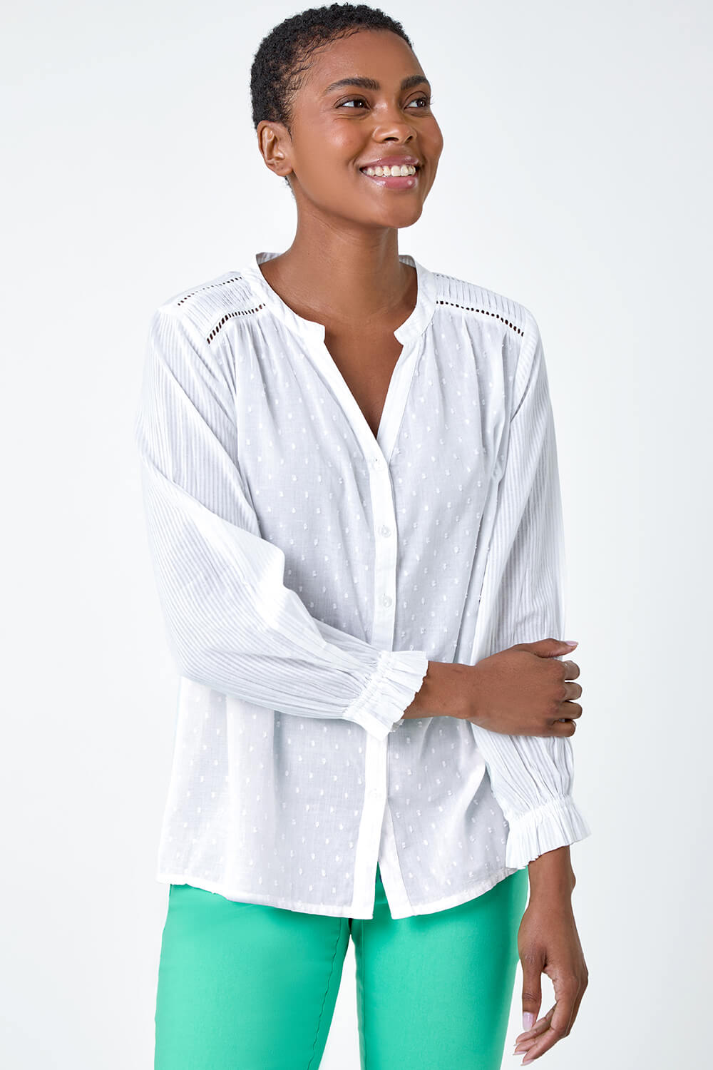 Ivory Cotton Textured Spot Blouse | Roman UK
