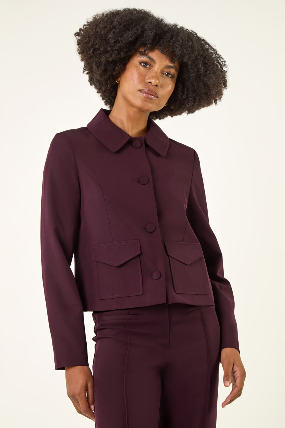 Burgundy Smart Buttoned Pocket Jacket | Roman UK