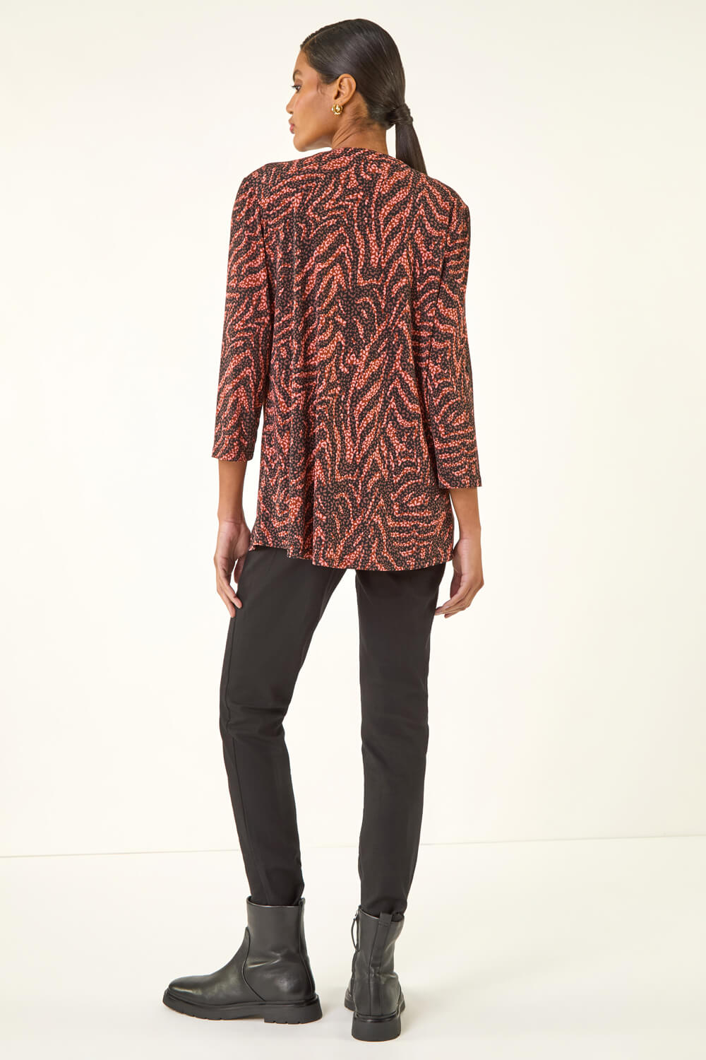 Rust Animal Print Pintuck Stretch Shirt | Roman UK