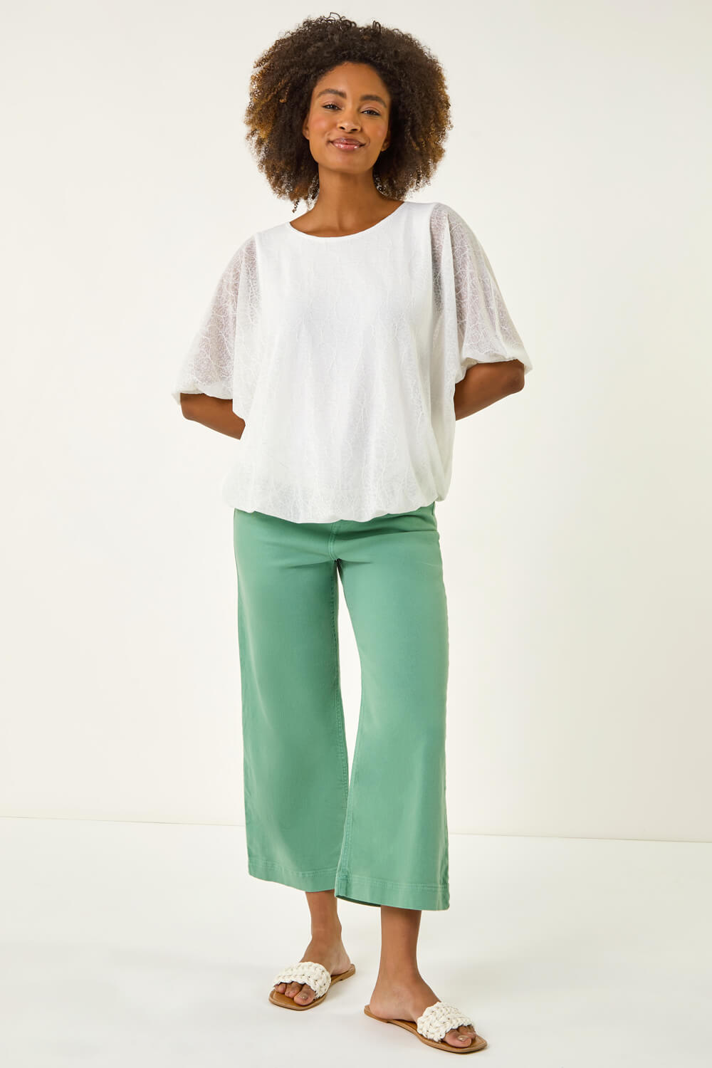 Ivory Mesh Bubble Hem Top | Roman UK