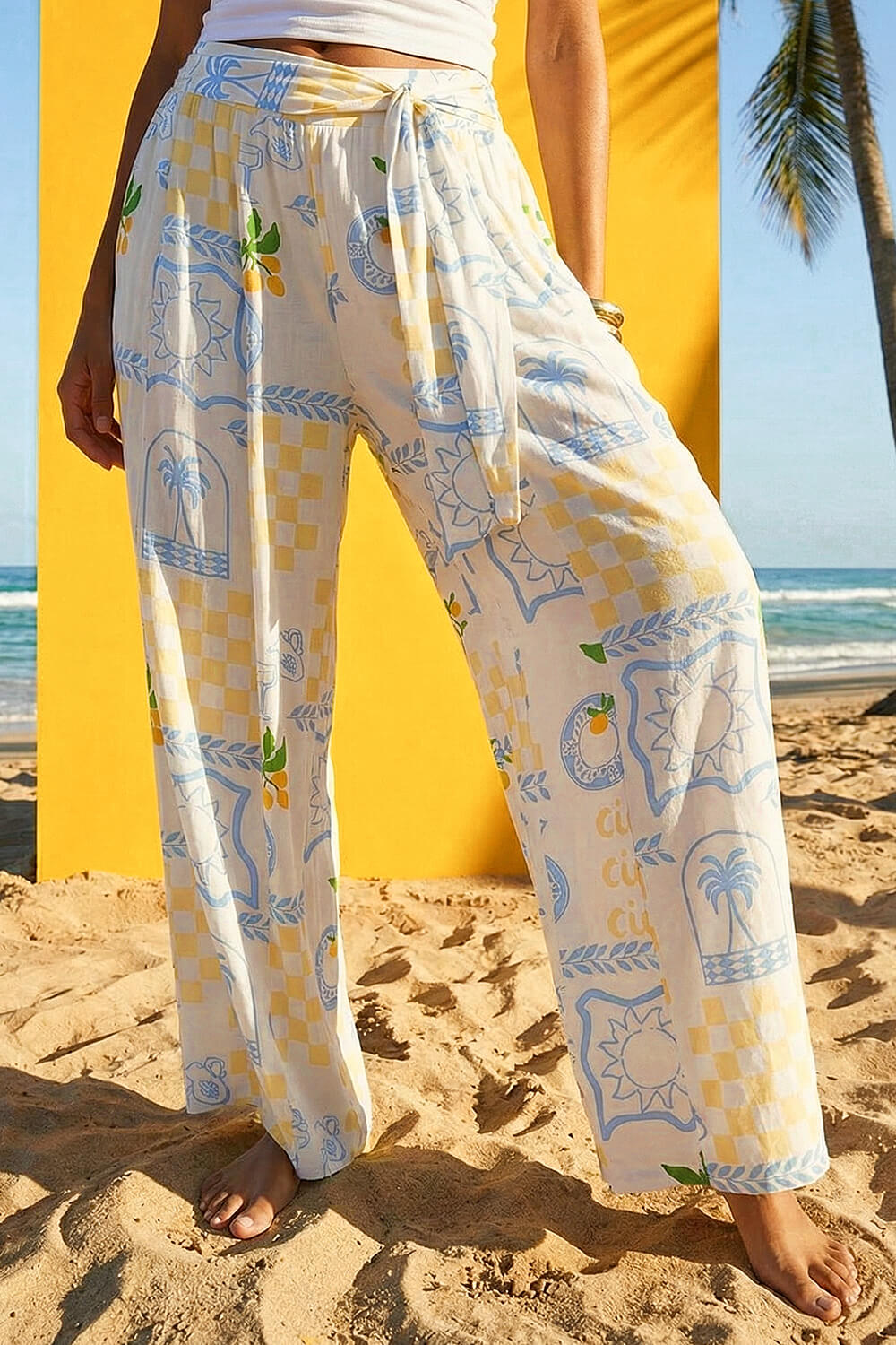 White Dusk Citrus Wide Leg Trouser | Roman UK