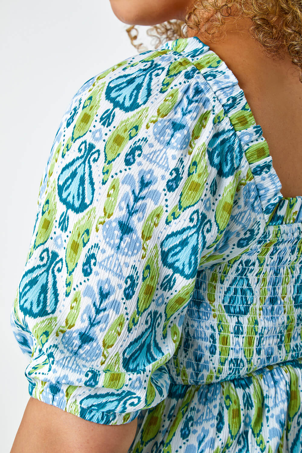 Lime Curve Aztec Print Shirred Peplum Top | Roman UK