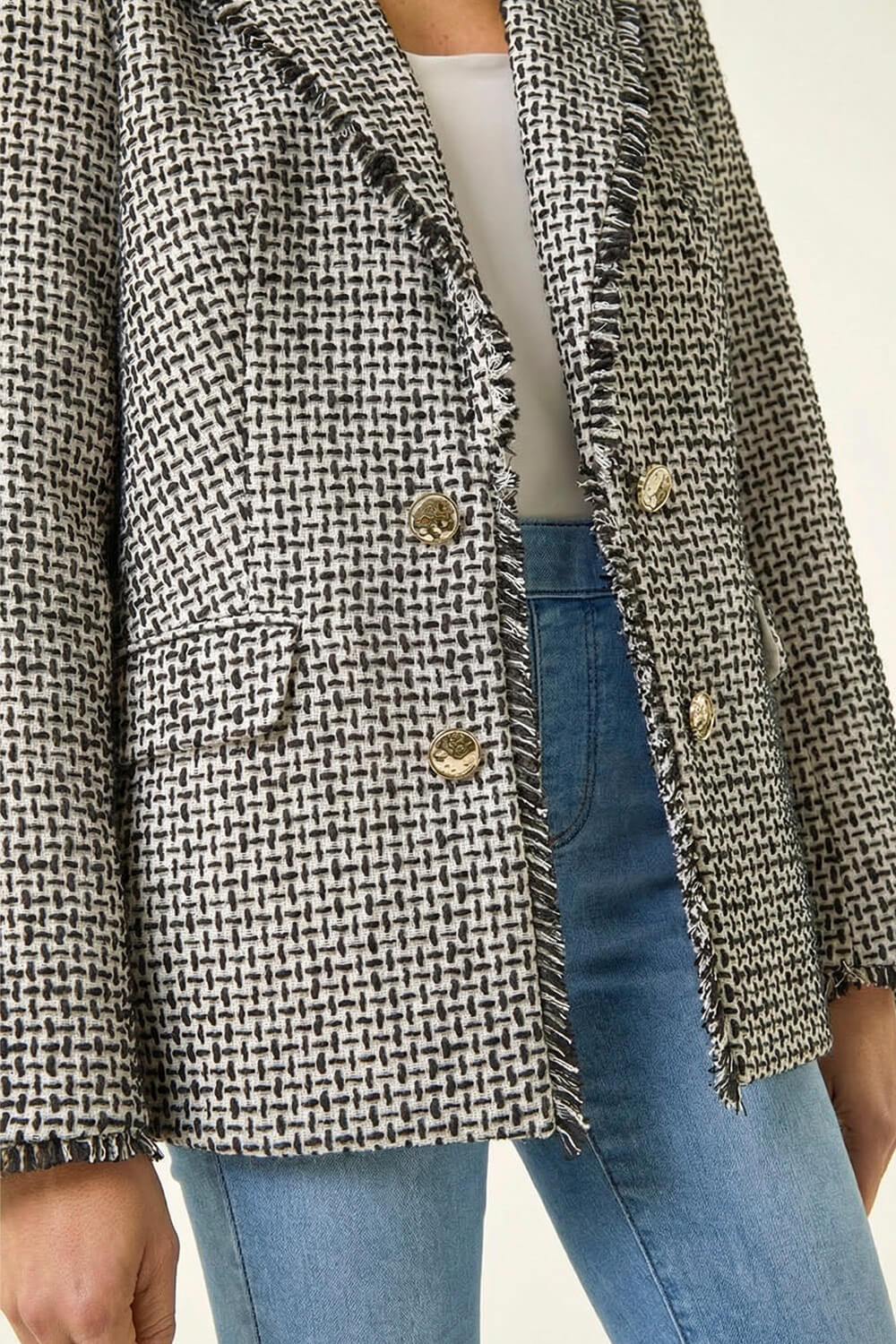 Black Boucle Frayed Edge Jacket | Roman UK