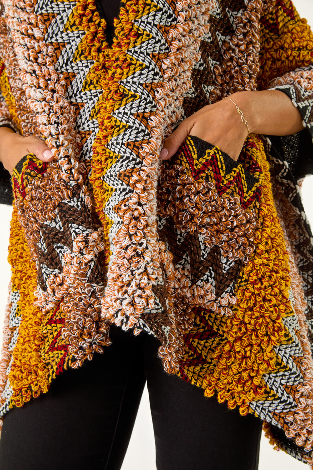 Brown Boucle Patterned Cape | Roman UK