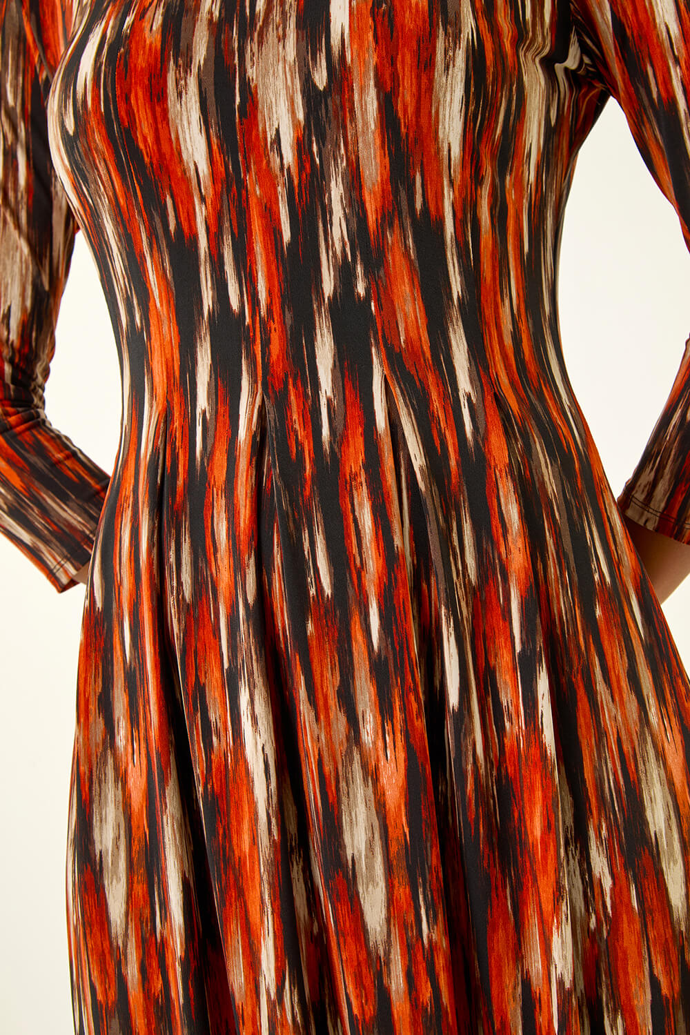 Orange Abstract Print Panel Stretch Dress | Roman UK