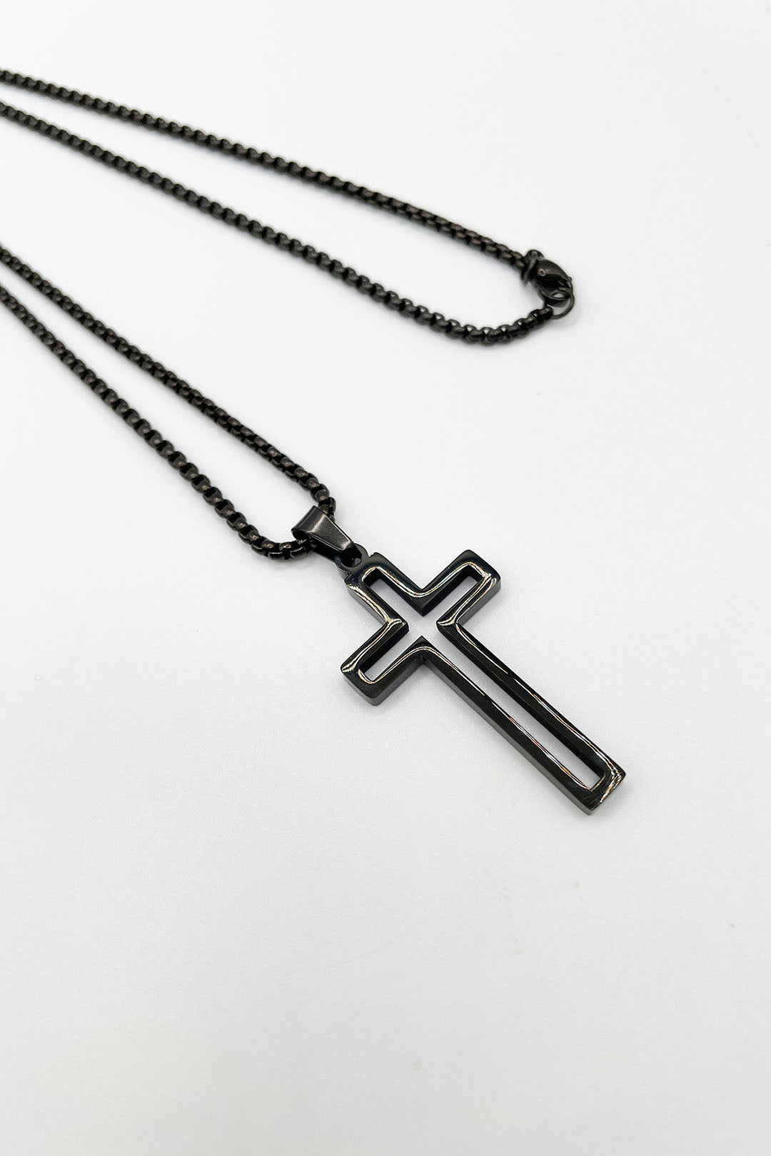 Hollow Cross Pendant Necklace in Black