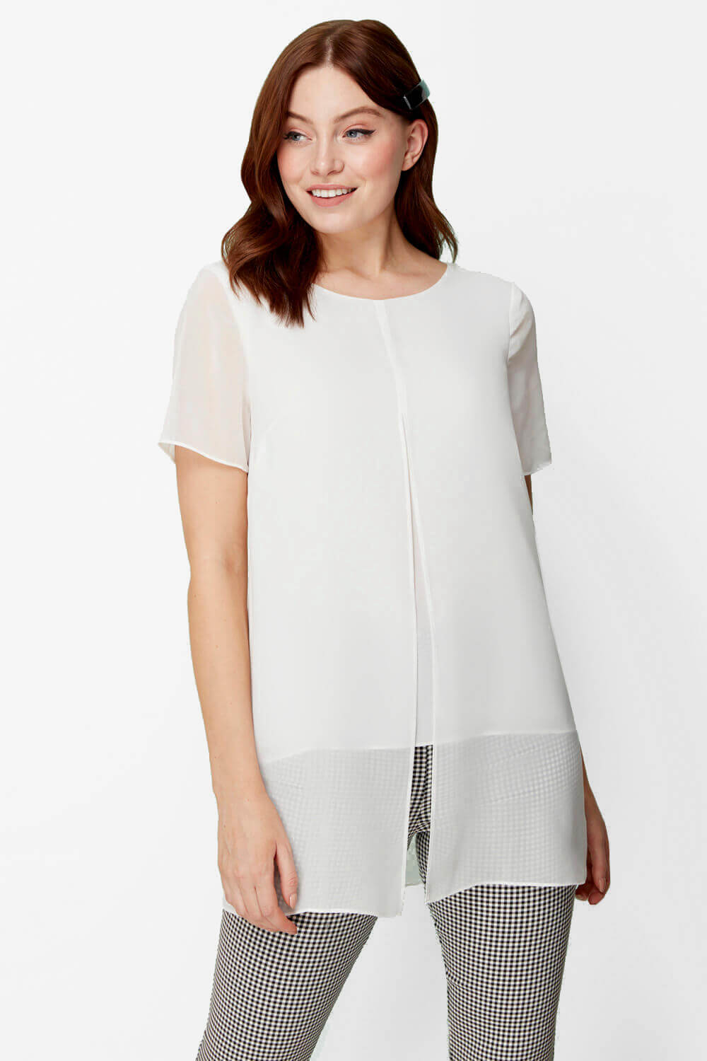 Split Front Chiffon Overlay Top in Ivory - Roman Originals UK