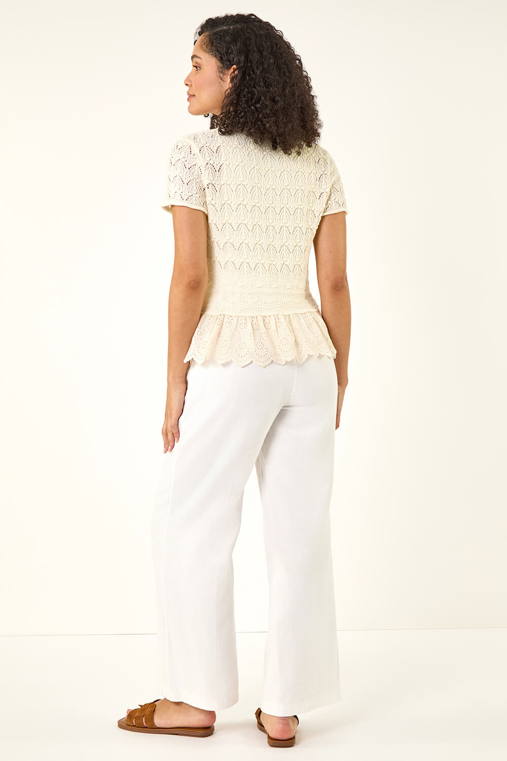 Ivory Textured Embroidery Buttoned Knit Top | Roman UK