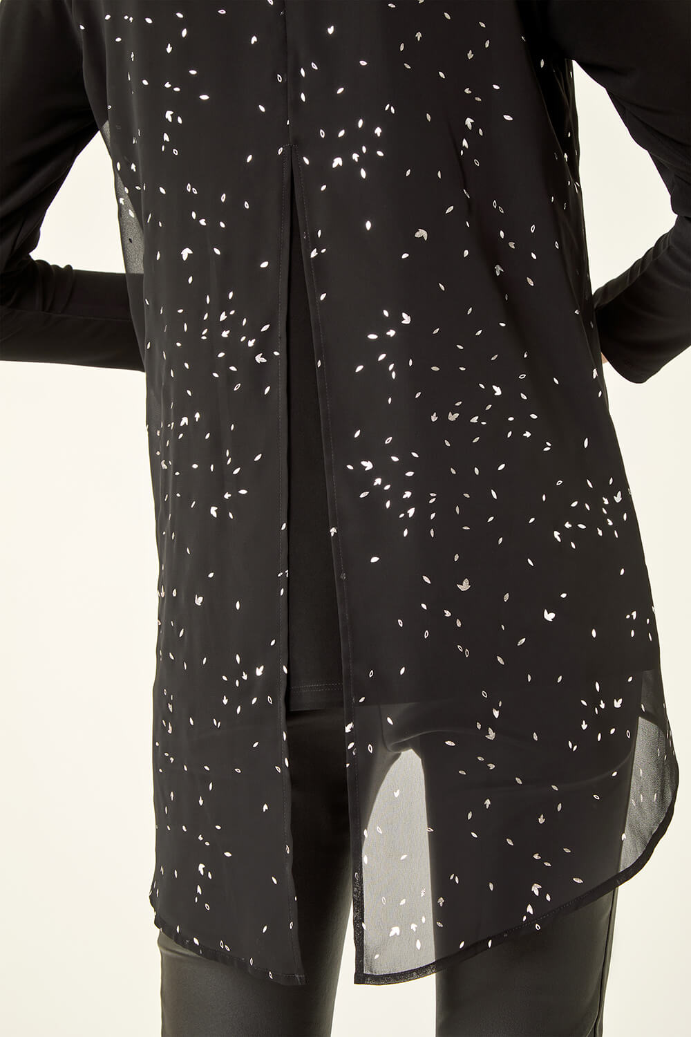 Black Ring Front Foil Tunic Top | Roman UK