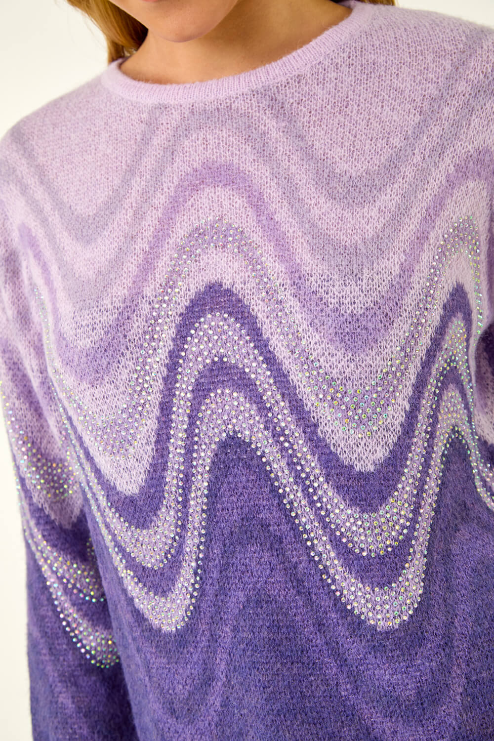 Purple Metallic Ombre Wave Knit Jumper | Roman UK