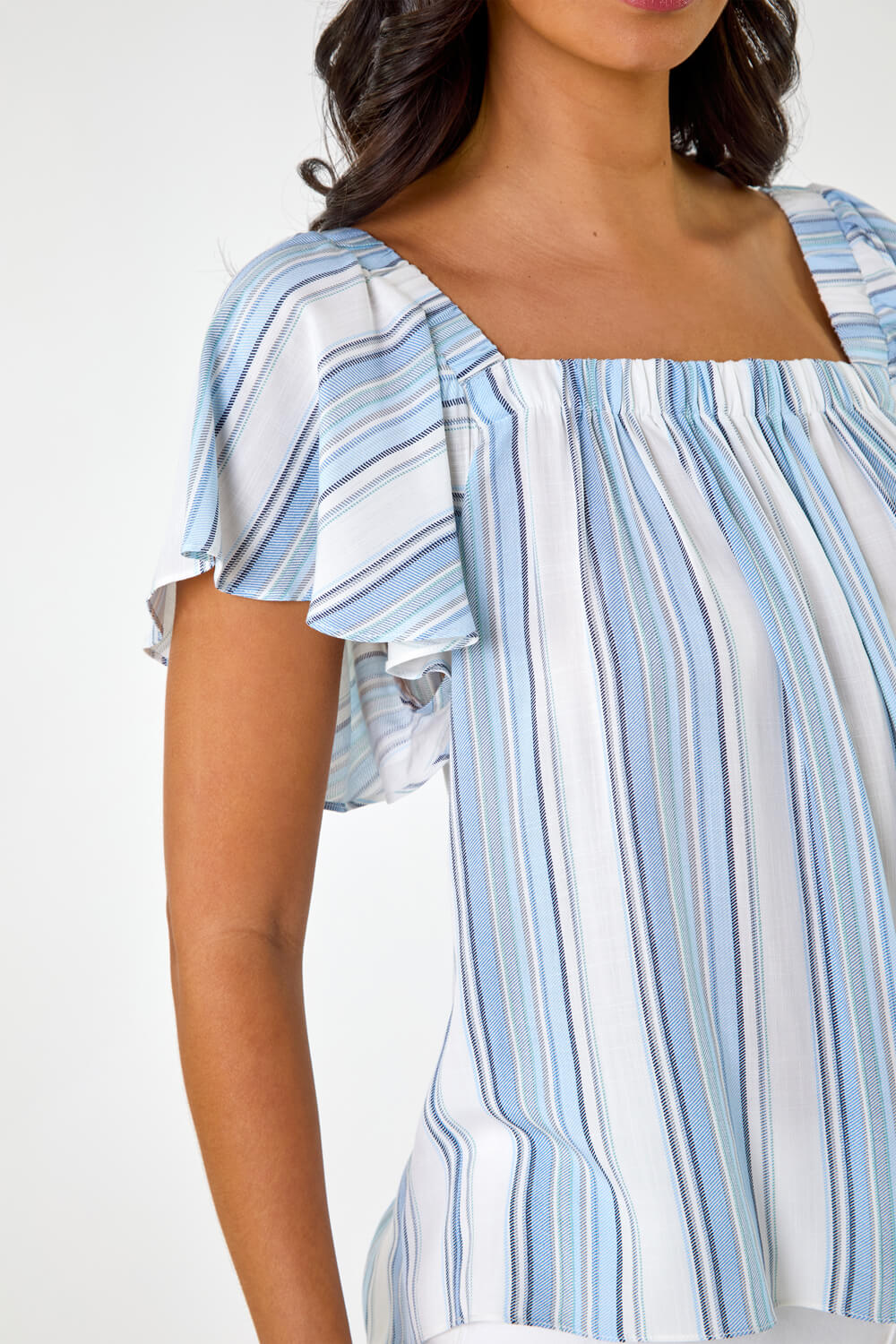 Blue Dusk Stripe Ruffle Top | Roman UK