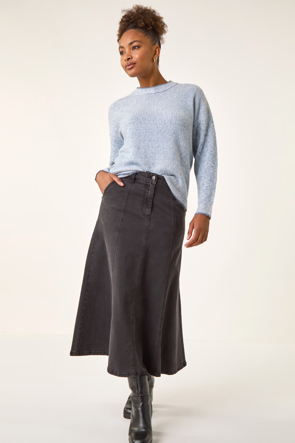 Light Blue Stitch Detail Soft Knit Jumper | Roman UK