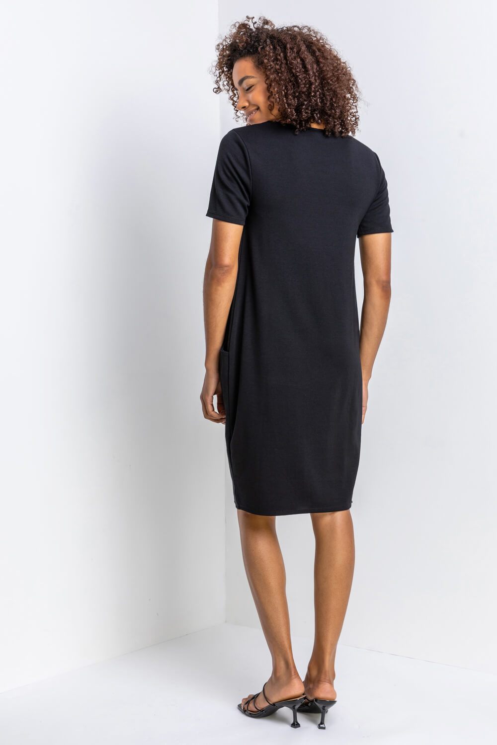Eyelet Embellished Pocket Slouch Dress in Black - Roman Originals UK