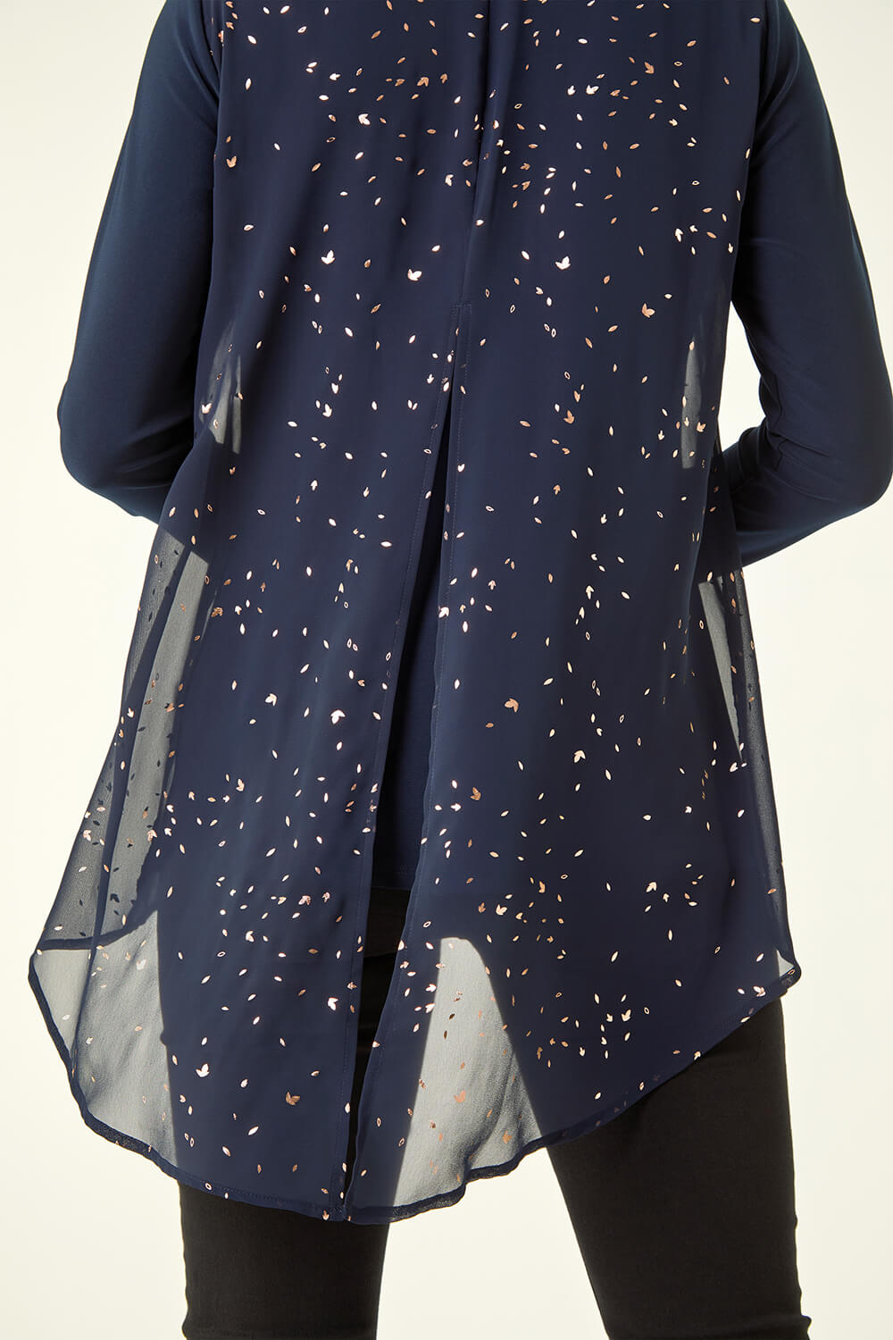 Navy Ring Front Foil Tunic Top | Roman UK