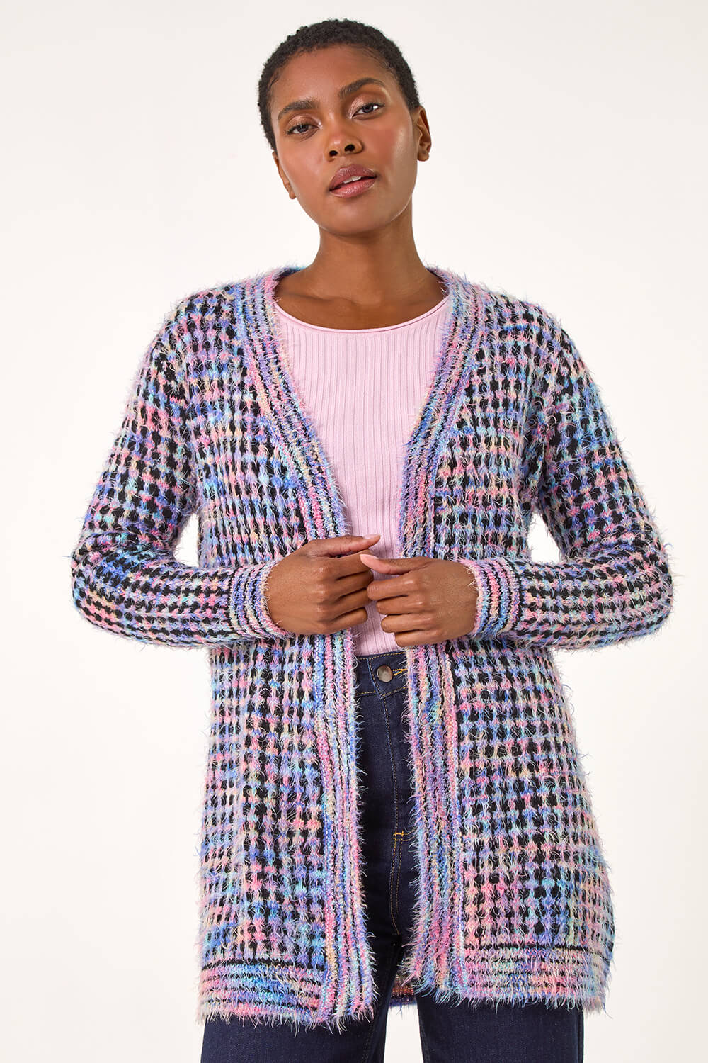 Lavender Spacedye Fluffy Cardigan | Roman UK