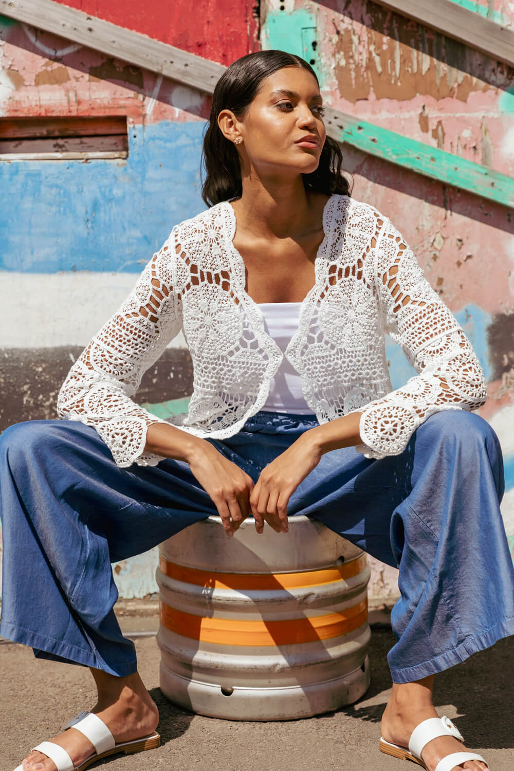 Ivory Crochet Detail Knit Cardigan | Roman UK