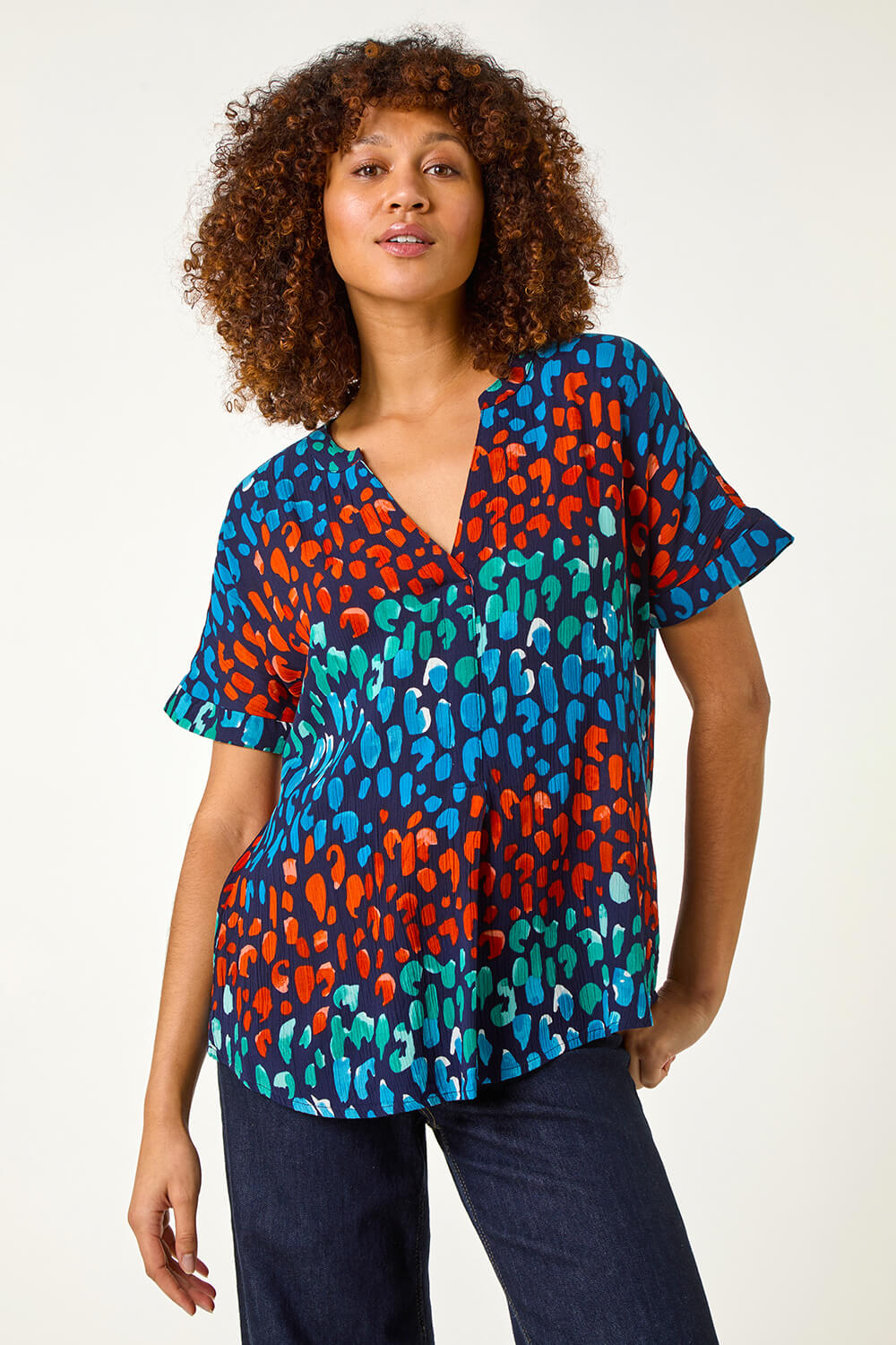 Navy Abstract Spot Print Tunic | Roman UK