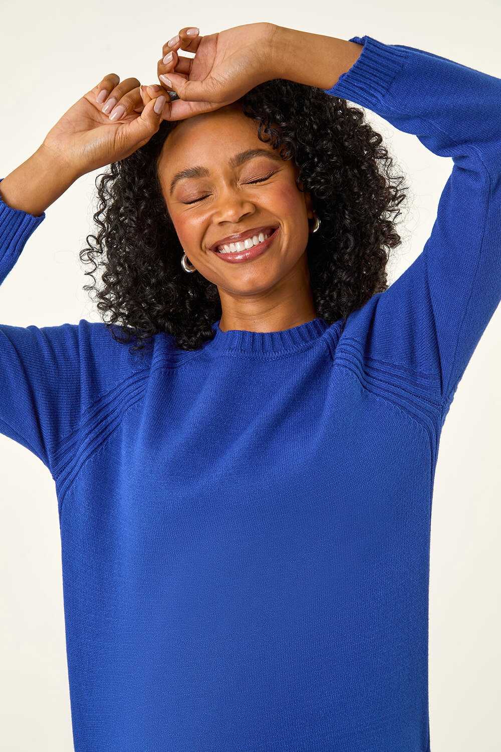 Blue Petite Longline Knit Jumper | Roman UK