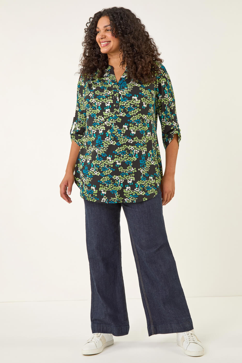 Green Curve Textured Floral Puff Print Shirt | Roman UK