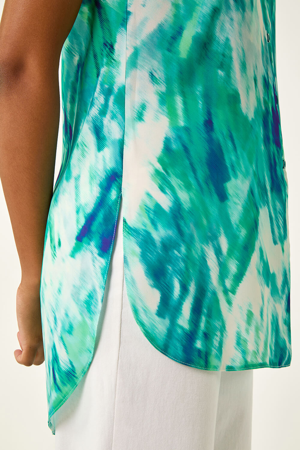 Blue Abstract Print Button Longline Blouse | Roman UK