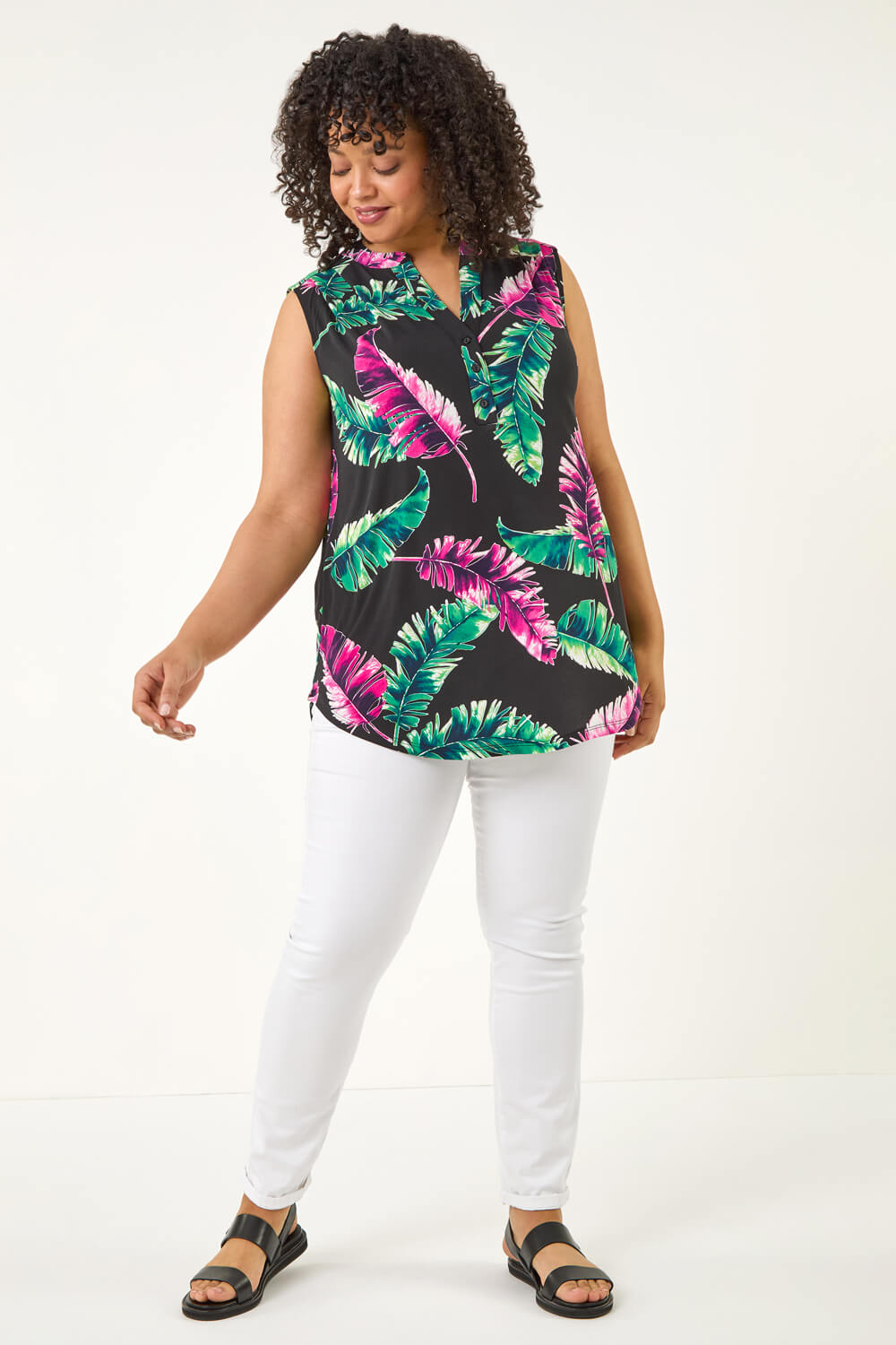 Green Curve Leaf Puff Print Stretch Shirt | Roman UK