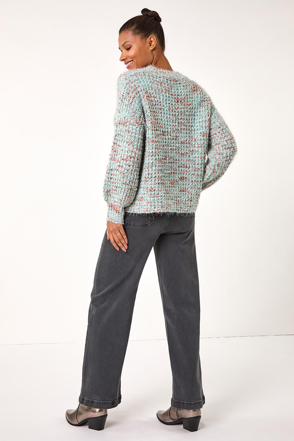 Mint Melange Texture Knit Jumper | Roman UK