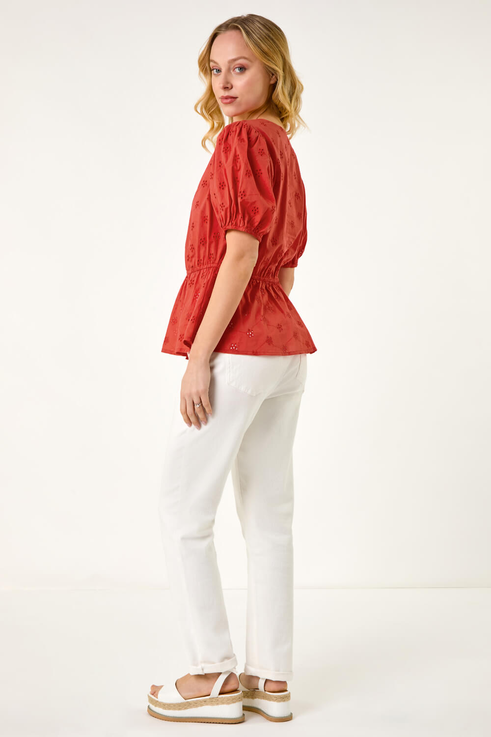 Orange Puff Sleeve Broderie Top | Roman UK