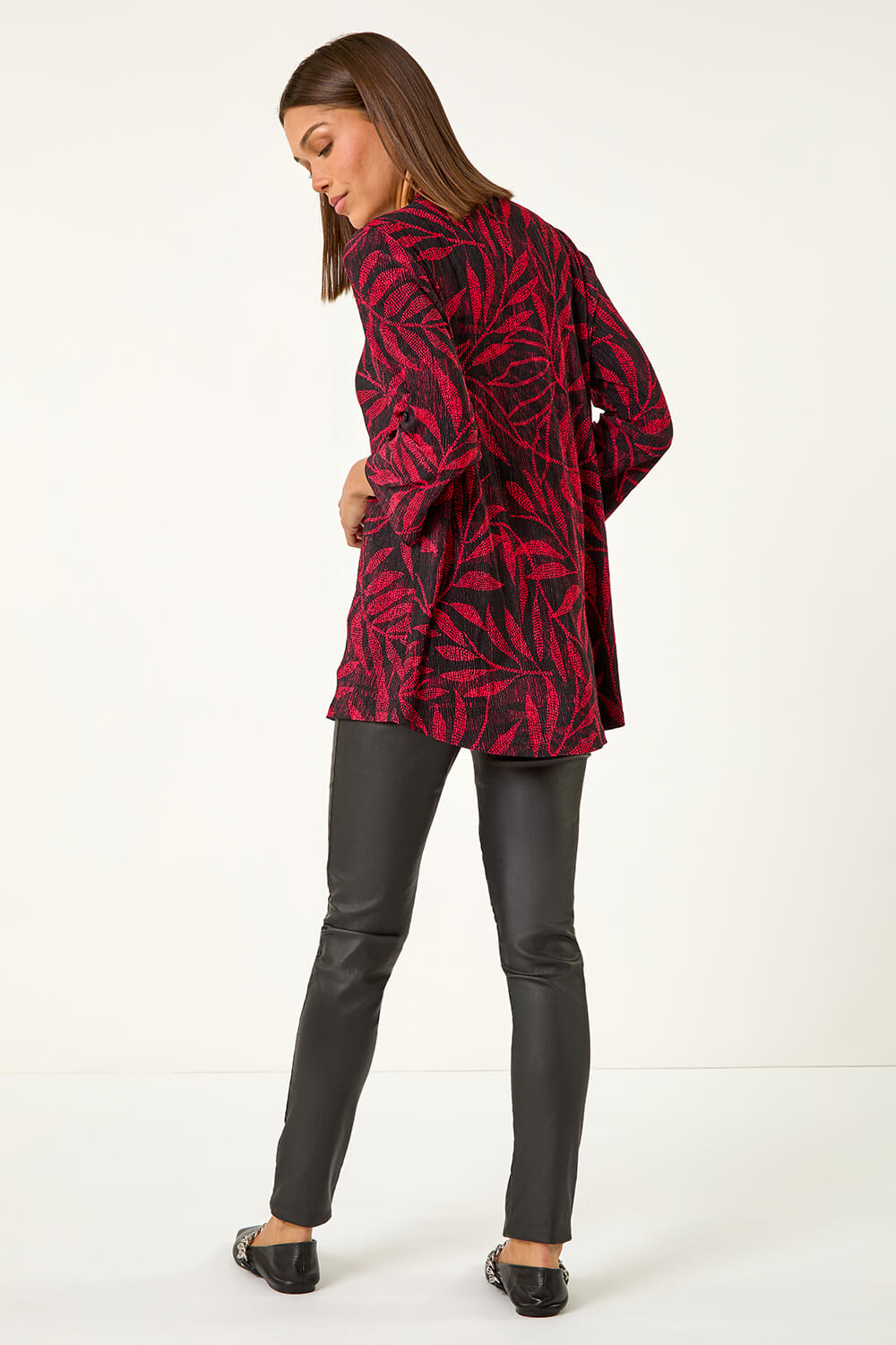 Red Leaf Print Pleated Top | Roman UK