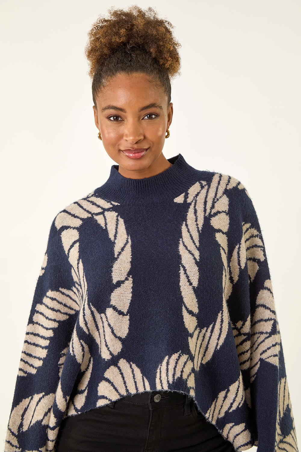 Navy Abstract Line Knit Jumper | Roman UK