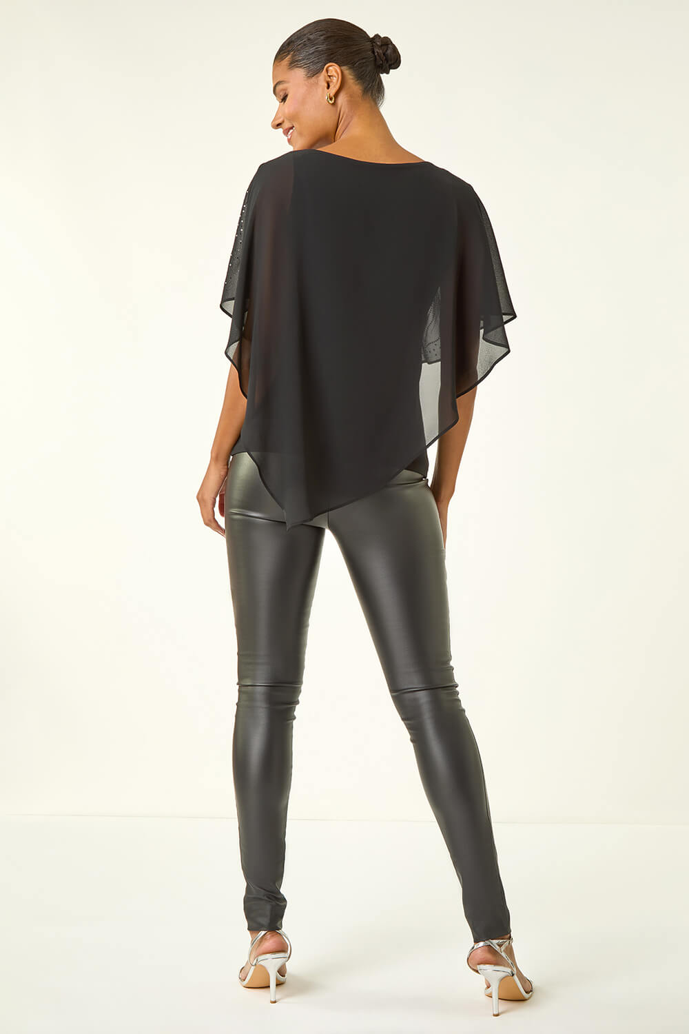Black Asymmetric Embellished Overlay Top | Roman UK