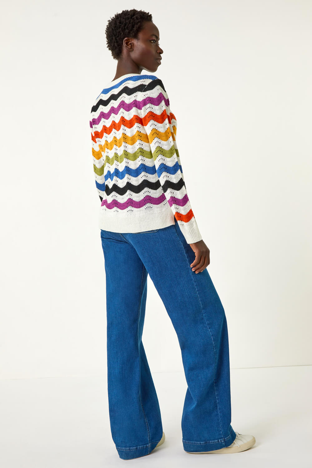 Multi Striped Wave Knit Jumper | Roman UK
