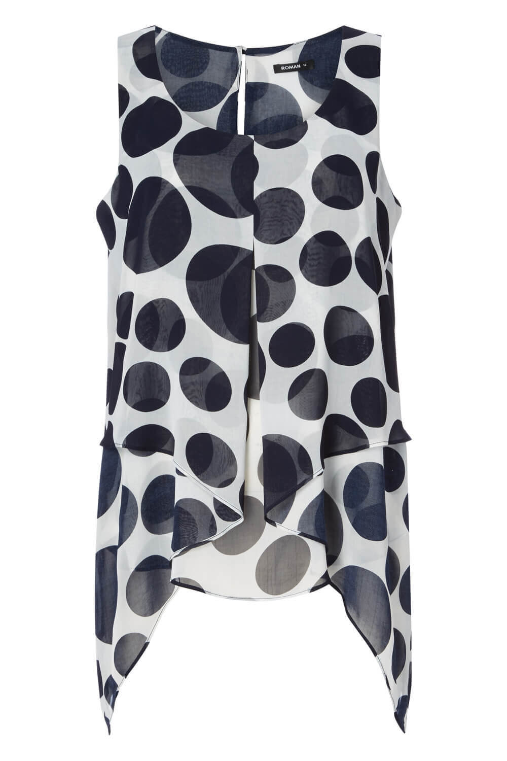 Spot Print Asymmetric Top in Navy - Roman Originals UK