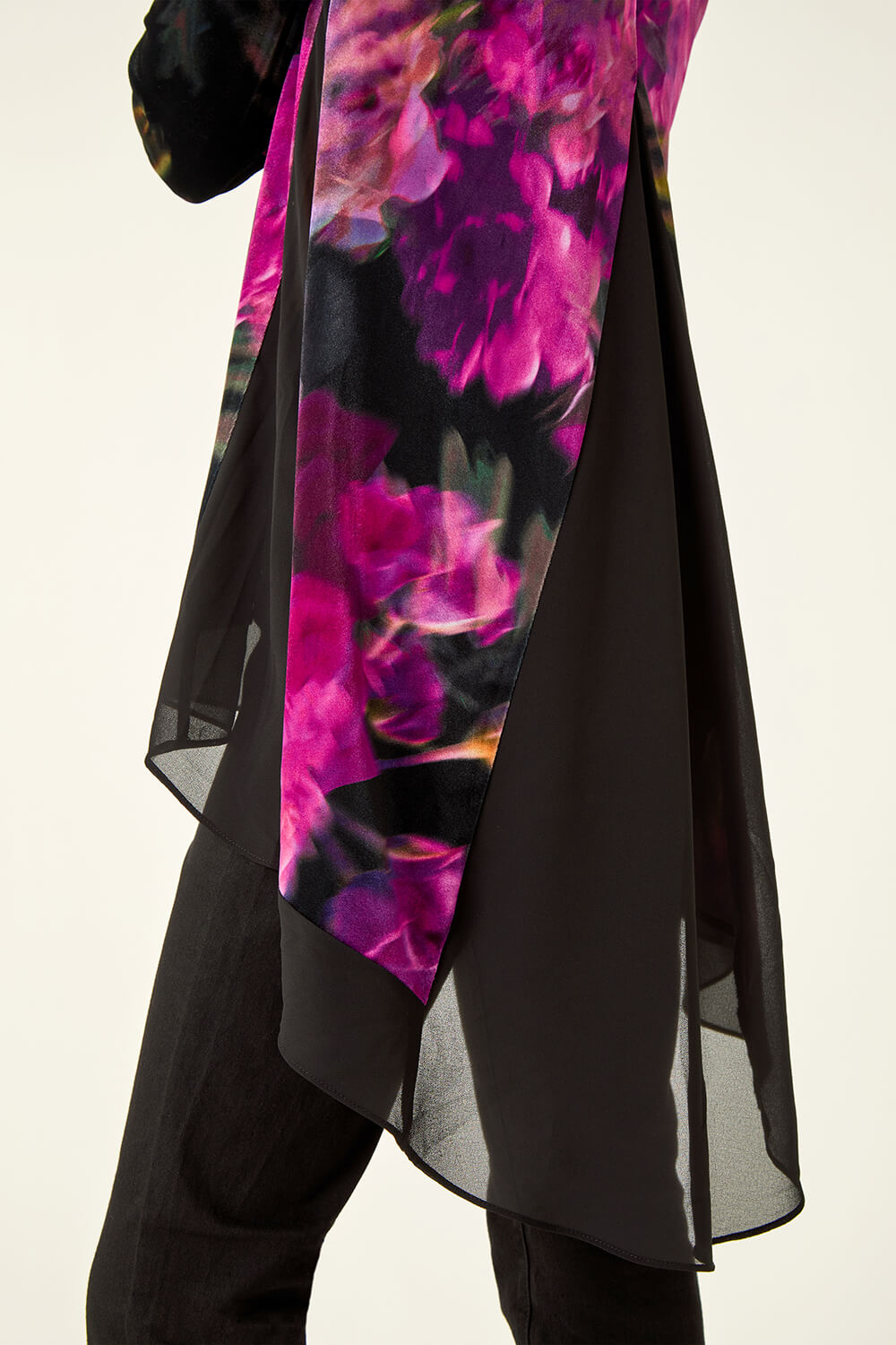 Pink Floral Velvet Chiffon Top | Roman UK