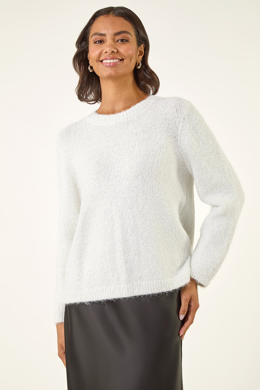 Ivory Bow Back Metallic Knit Jumper | Roman UK