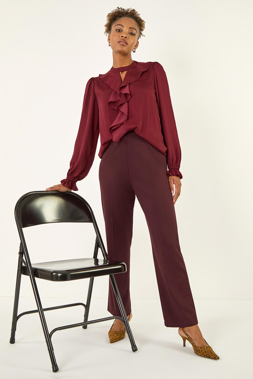 Wine Straight Leg Ponte Trouser | Roman UK