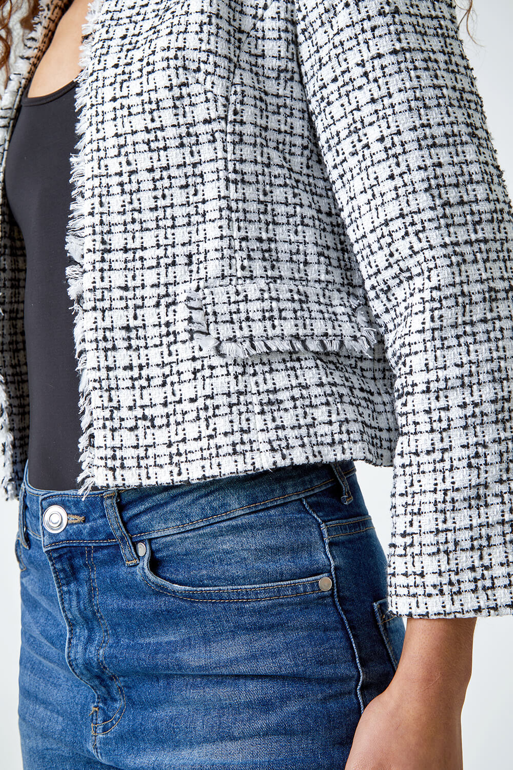 Black Frayed Edge Smart Textured Jacket | Roman UK