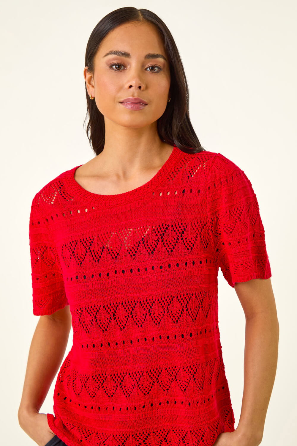 Red Petite Pointelle Knit Top | Roman UK
