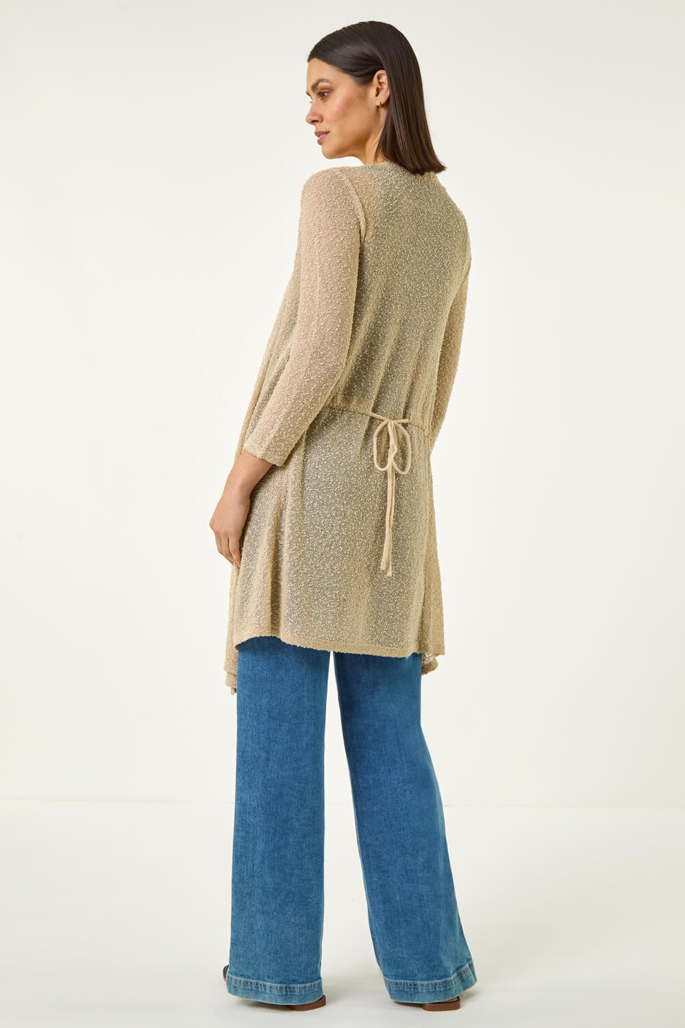 Beige Waterfall Longline Knit Cardigan | Roman UK