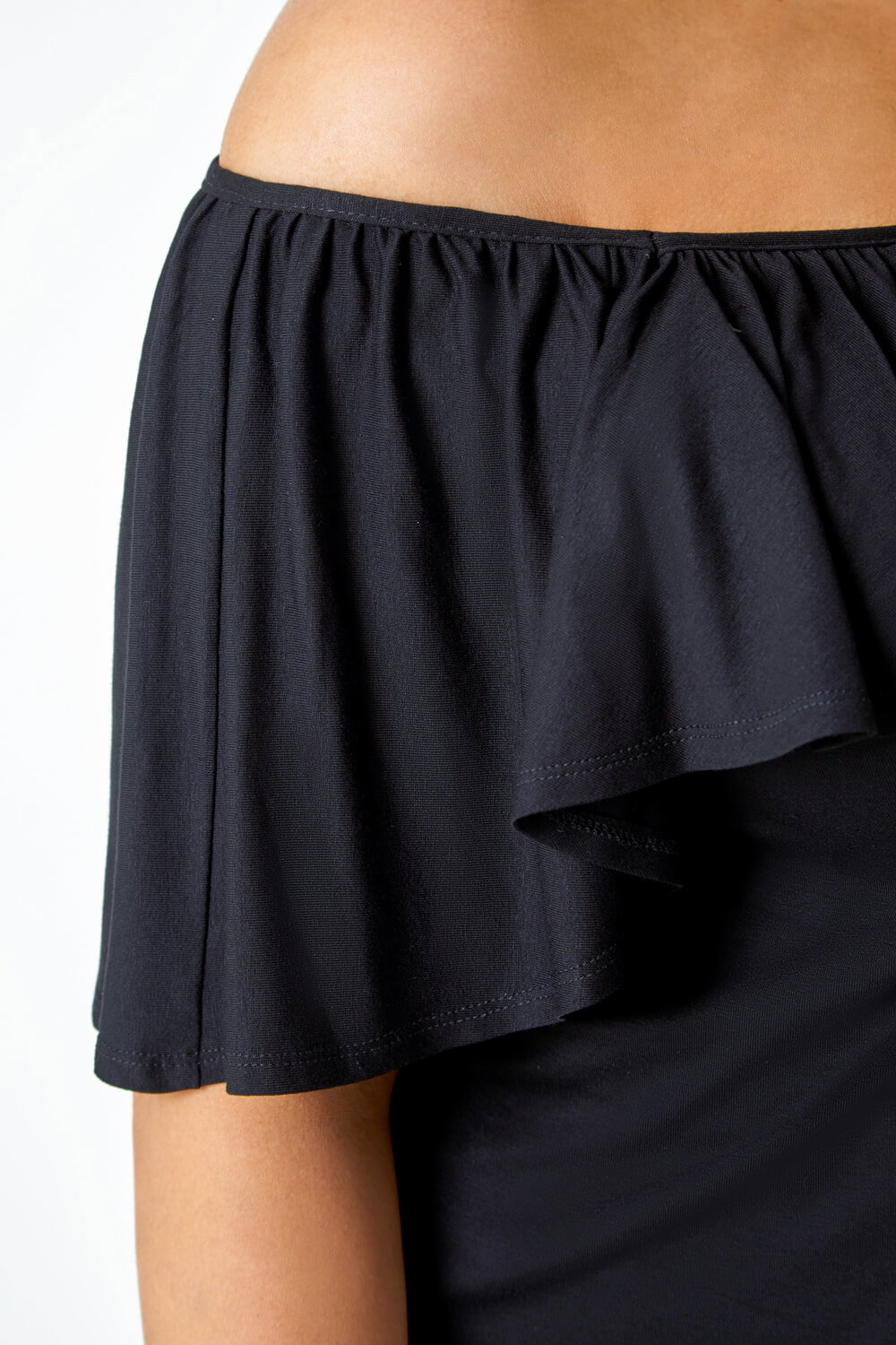 Black Curve Plain Bardot Stretch Top | Roman UK
