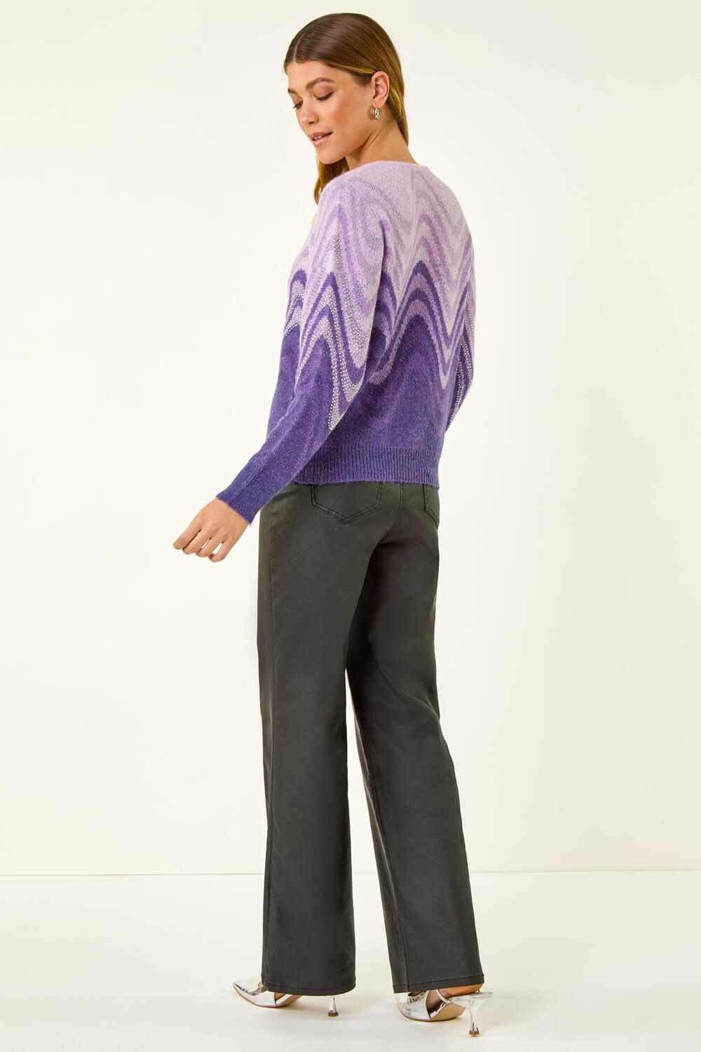 Purple Metallic Ombre Wave Knit Jumper | Roman UK