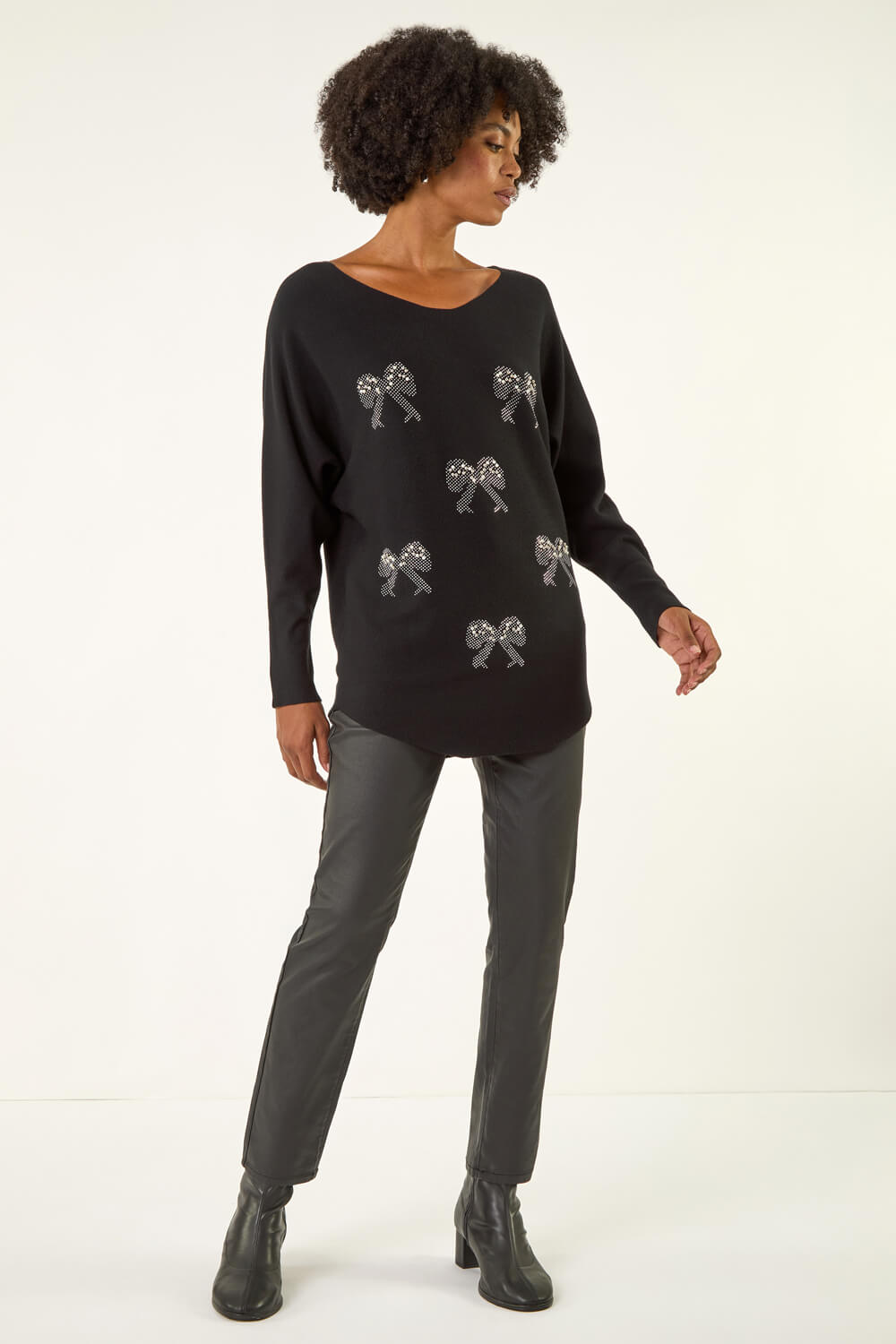 Black Sequin Bow Knit Jumper | Roman UK
