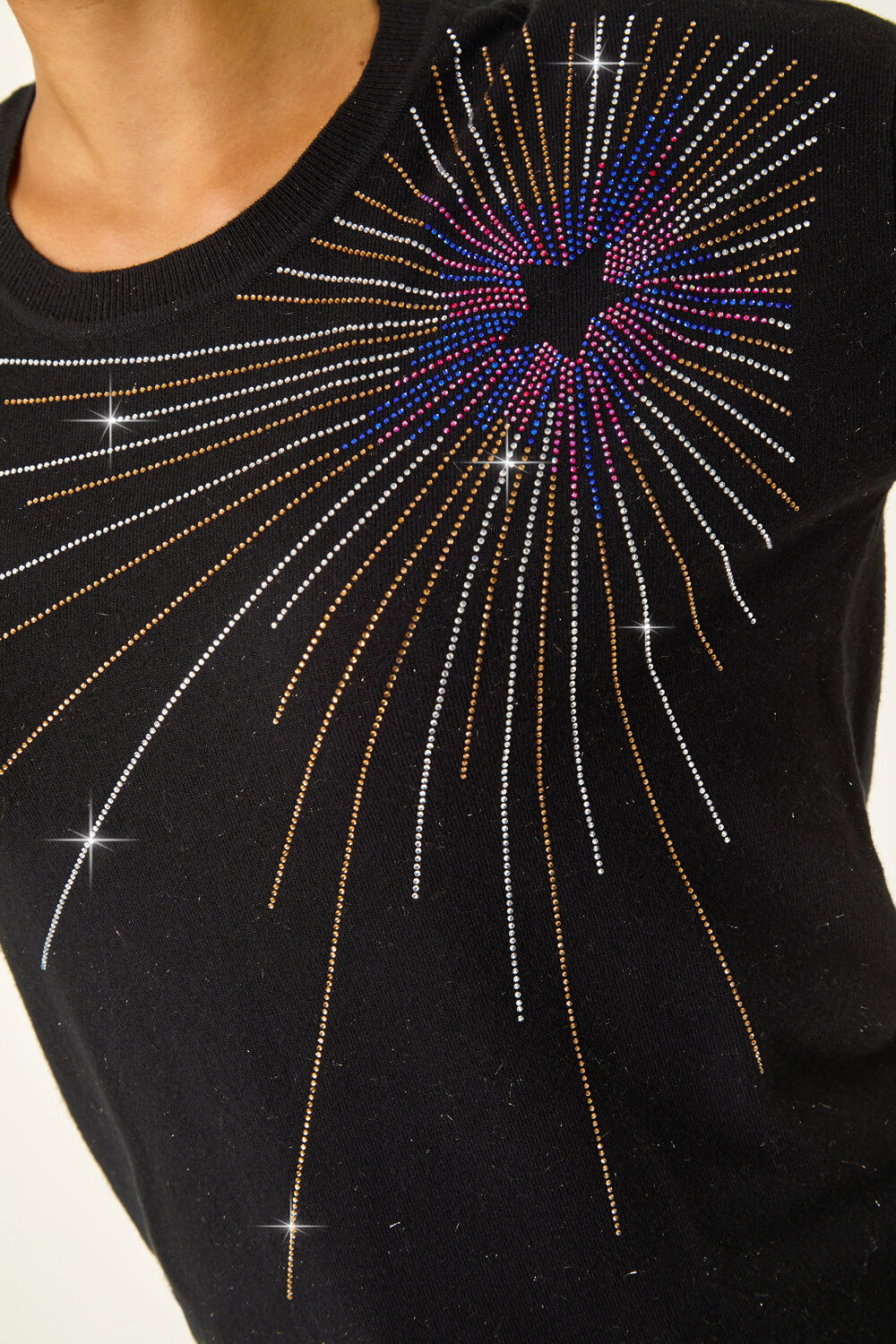 Black Starburst Hotfix Embellished Jumper | Roman UK