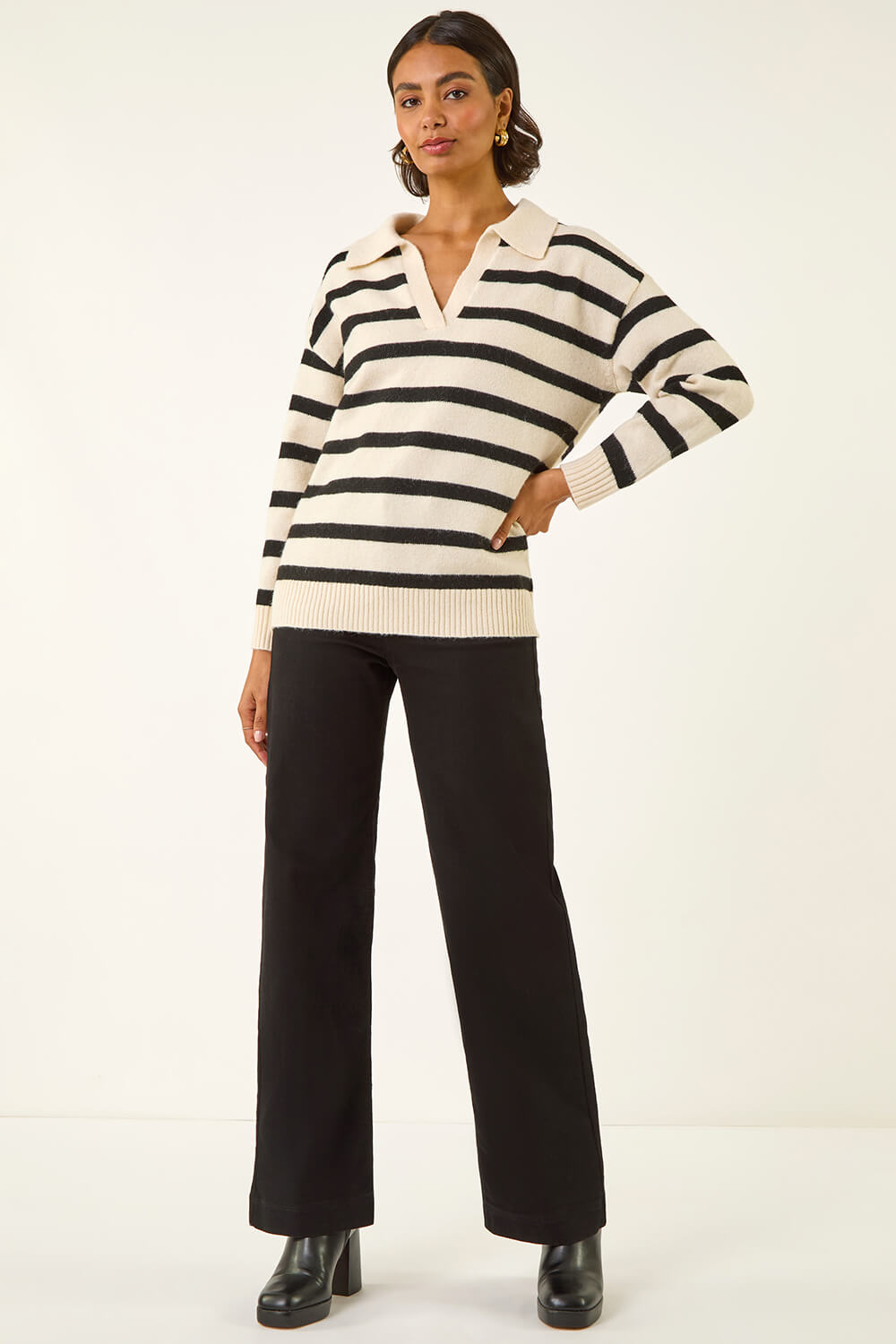 Stone Collar Stripe Knit Jumper | Roman UK