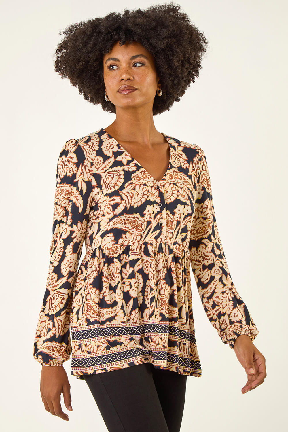 Black Paisley Print Tunic Top | Roman UK