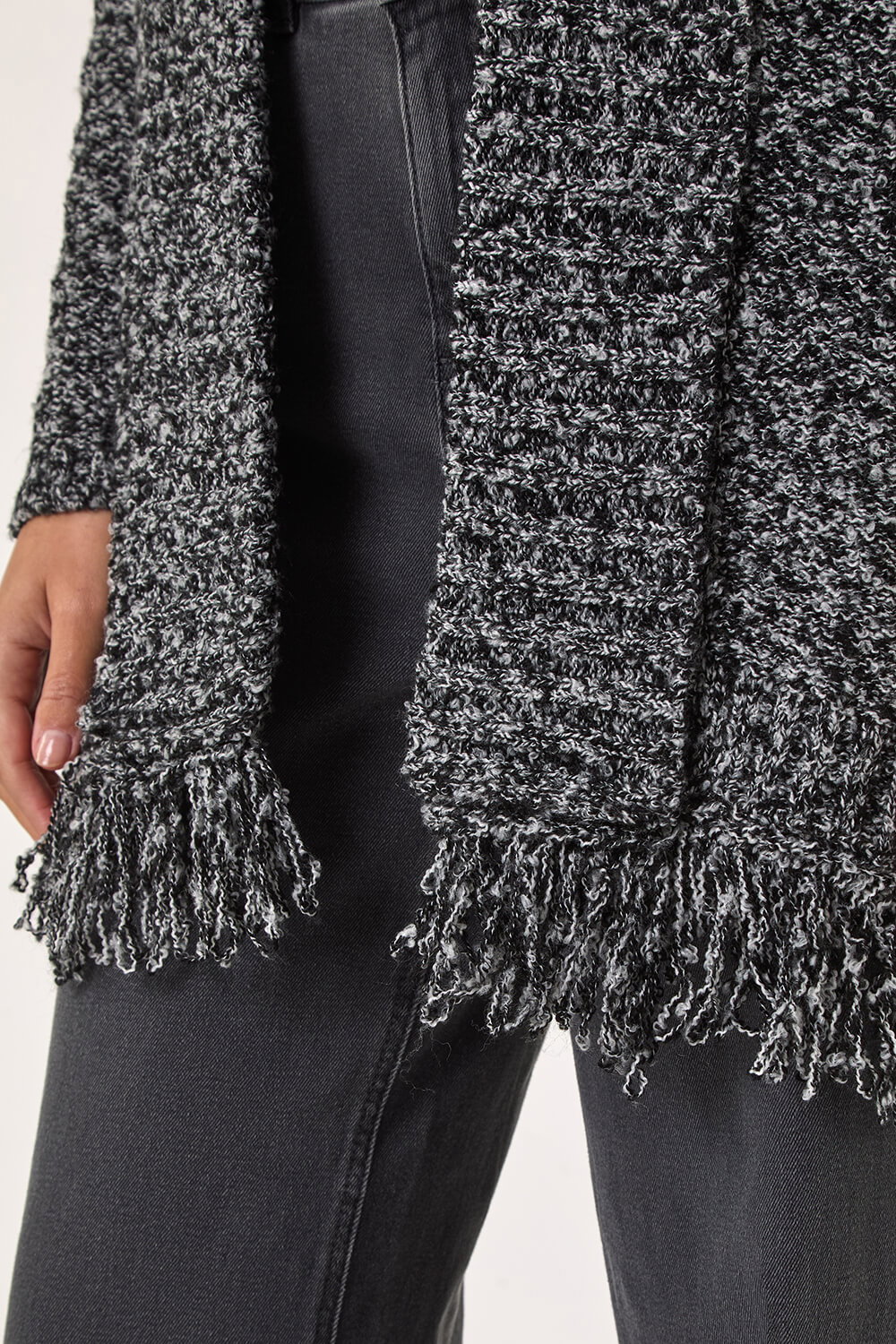 Black Textured Fringe Cardigan | Roman UK
