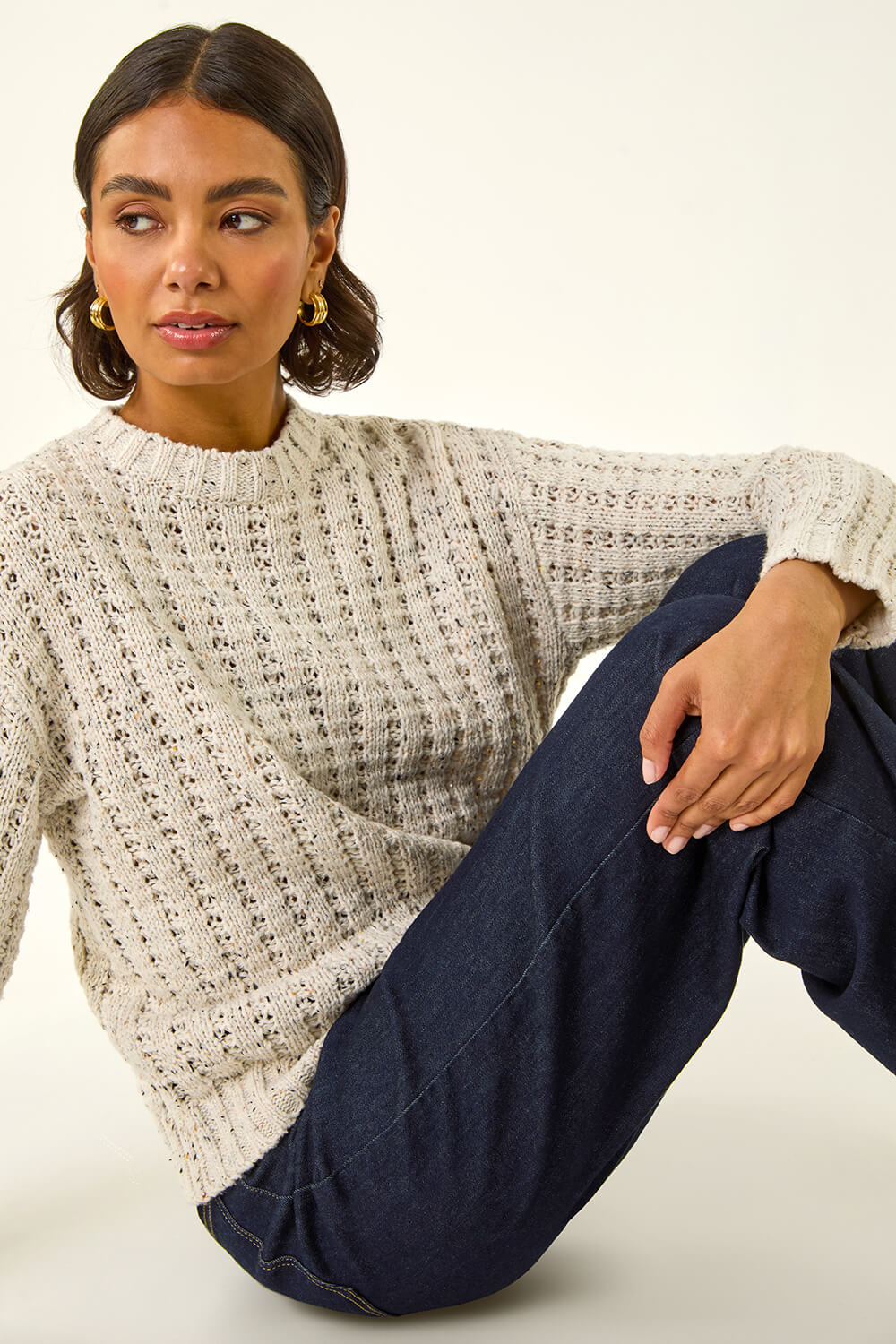 Light Grey Textured Knit Jumper | Roman UK