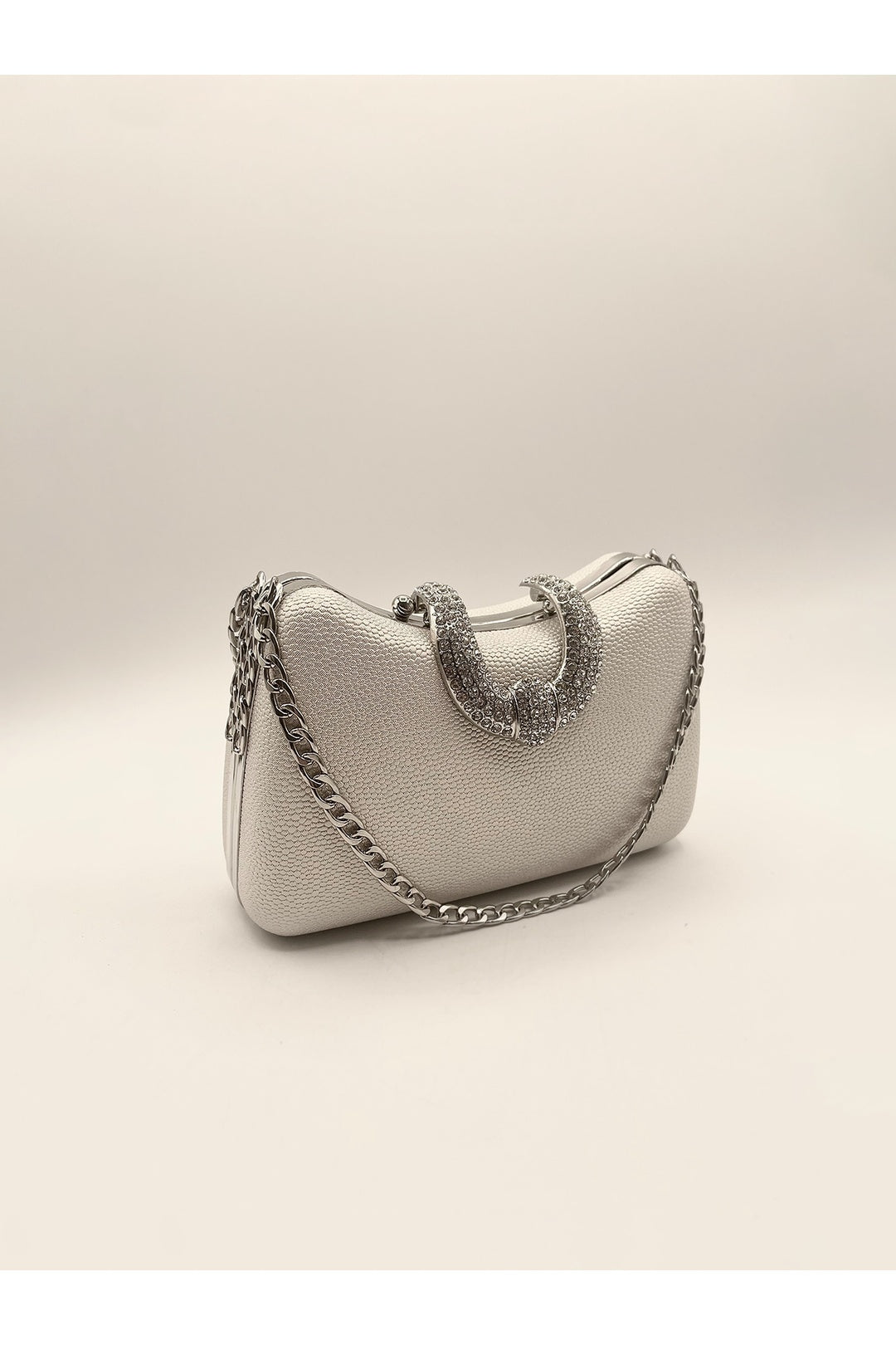 Shimmer Grab Bag with Double Chain Strap Silver
